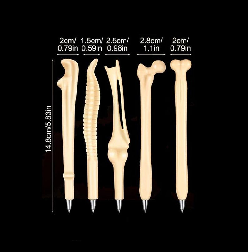 Bone and Spine Shaped Ballpoint Pen, Set of 5, Novelty Fun Stationery ...