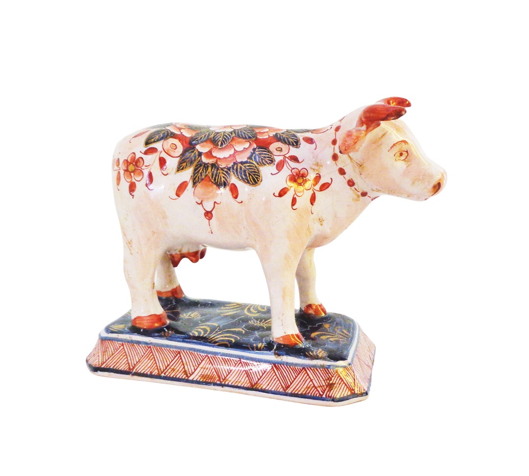 Antique Polychrome French Faience Cow - Etsy