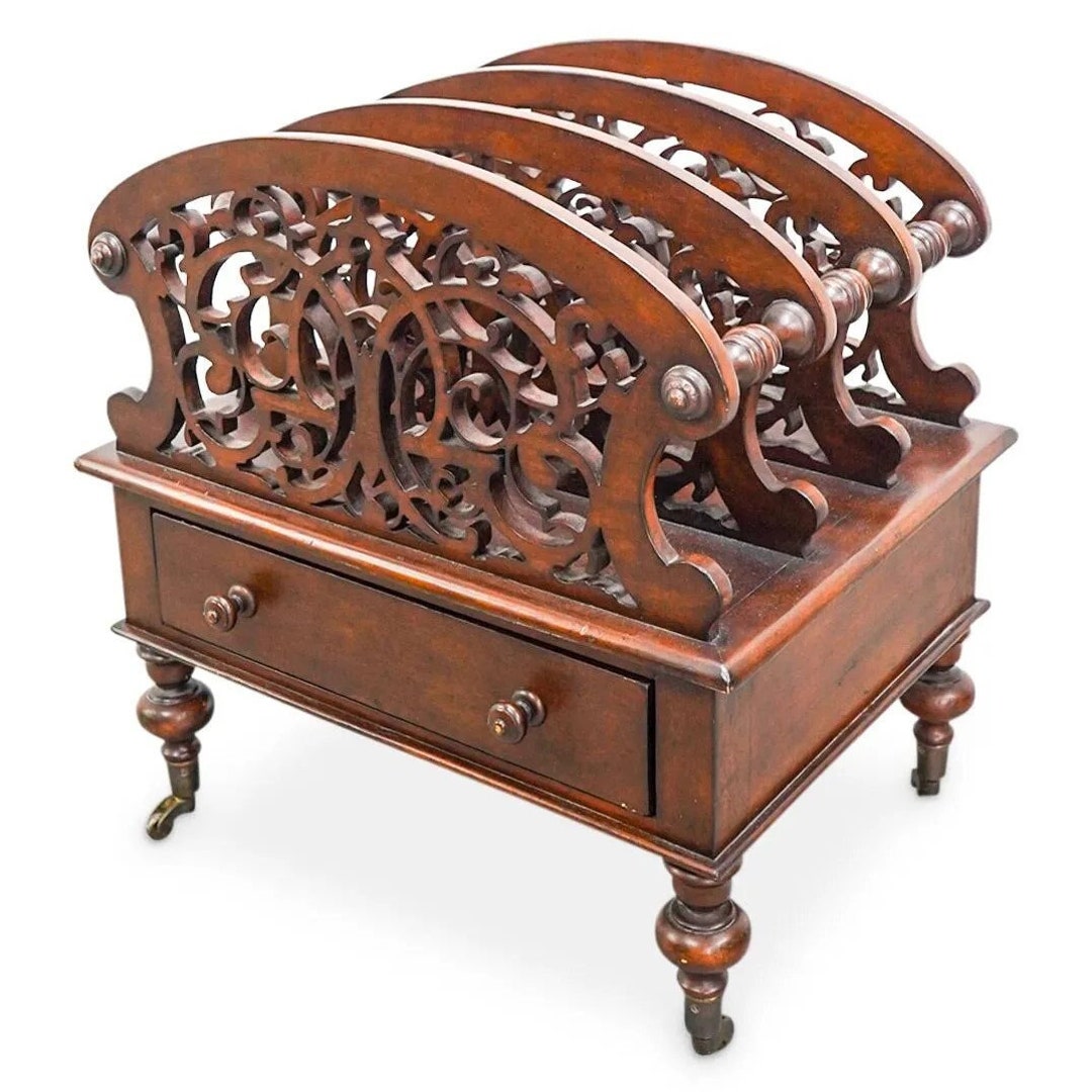 Antique Mahogany Canterbury Magazine Rack With Intricate Carving - Etsy