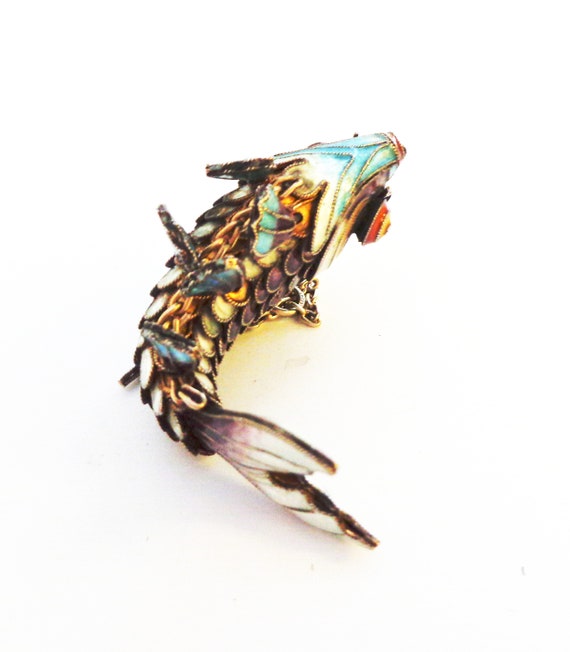 Articulated Chinese Gilt Silver Enamel Fish Pendant - Gem
