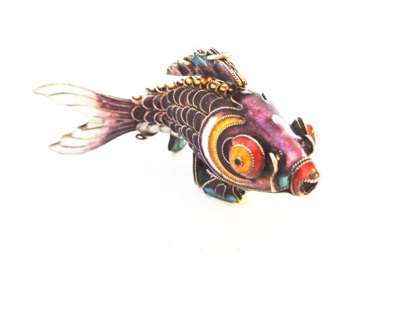 Articulated Chinese Gilt Silver Enamel Fish Pendant - Gem