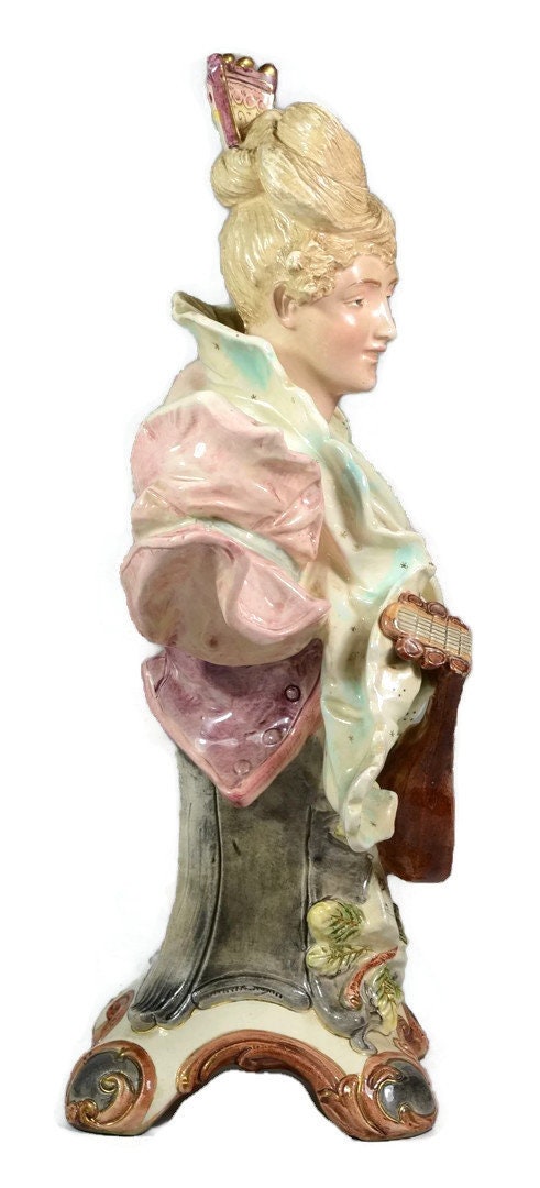 Urbach Bros. German Majolica Bust 16" of Lady With Mandolin - Etsy