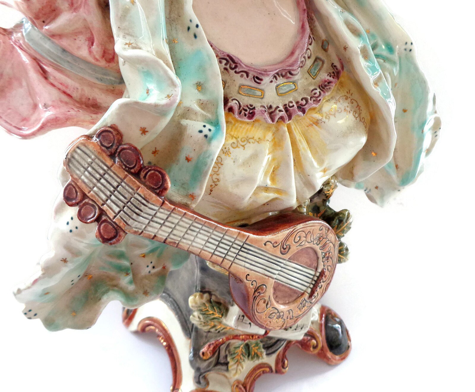 Urbach Bros. German Majolica Bust 16" of Lady With Mandolin - Etsy