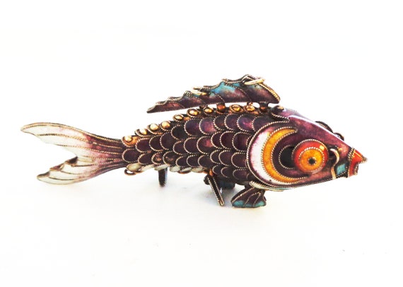 Articulated Chinese Gilt Silver Enamel Fish Pendant - Gem