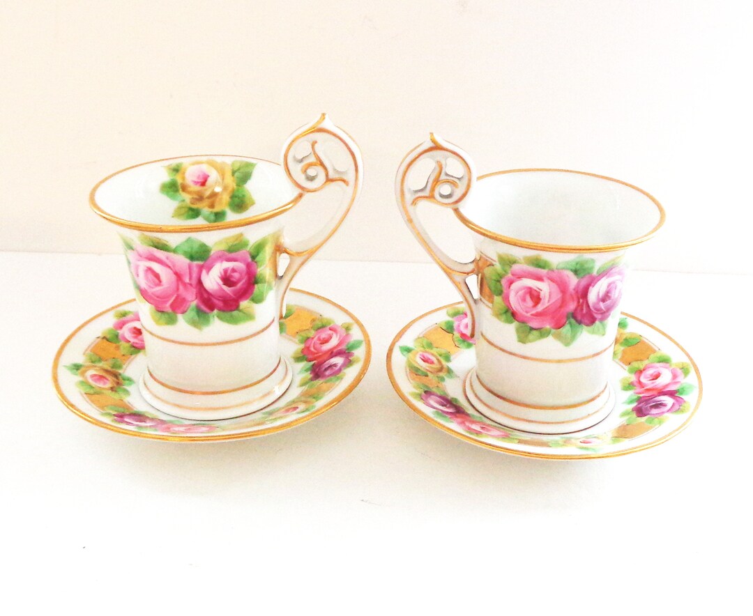 Dresden Hand Painted Roses Cup and Saucer - Etsy