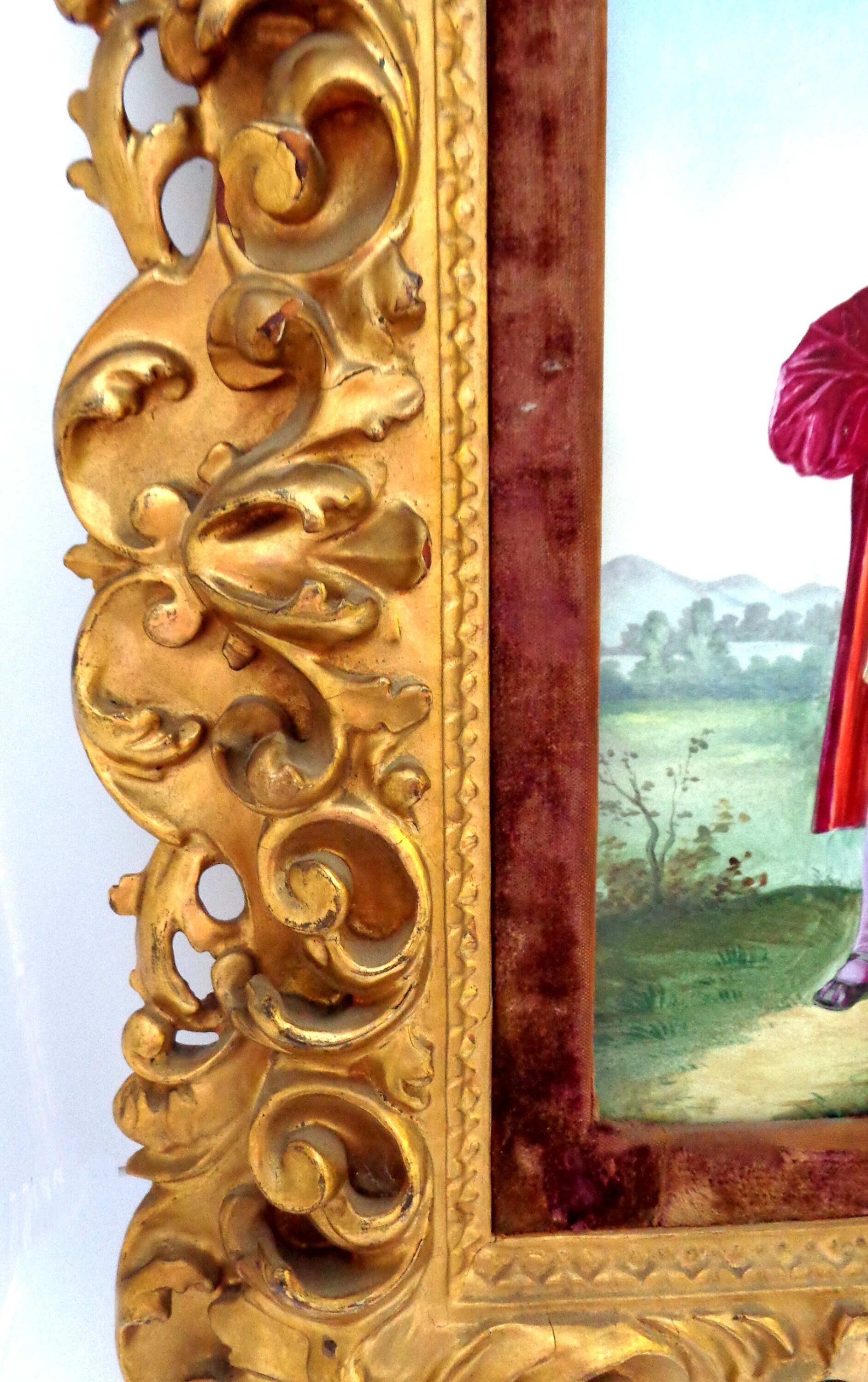 REDUCED!! Hand Painted Porcelain Plaque in Ornate Rococo Gilded Frame ...