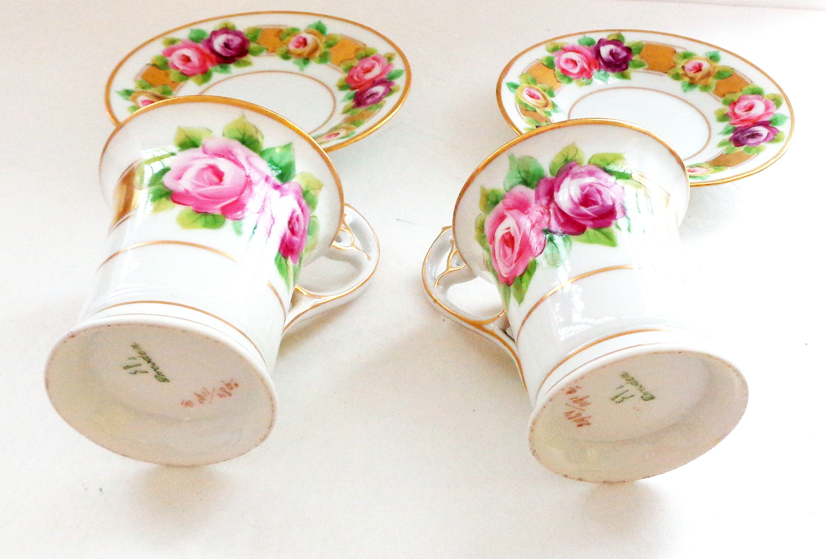 Dresden Hand Painted Roses Cup and Saucer - Etsy