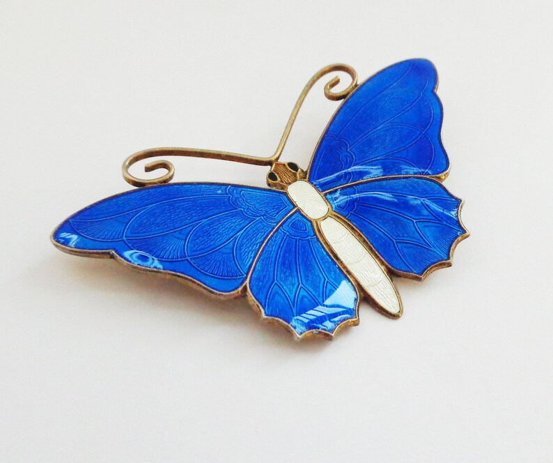 Enamel on Sterling Big Brilliant Blue Butterfly Pin From | Etsy