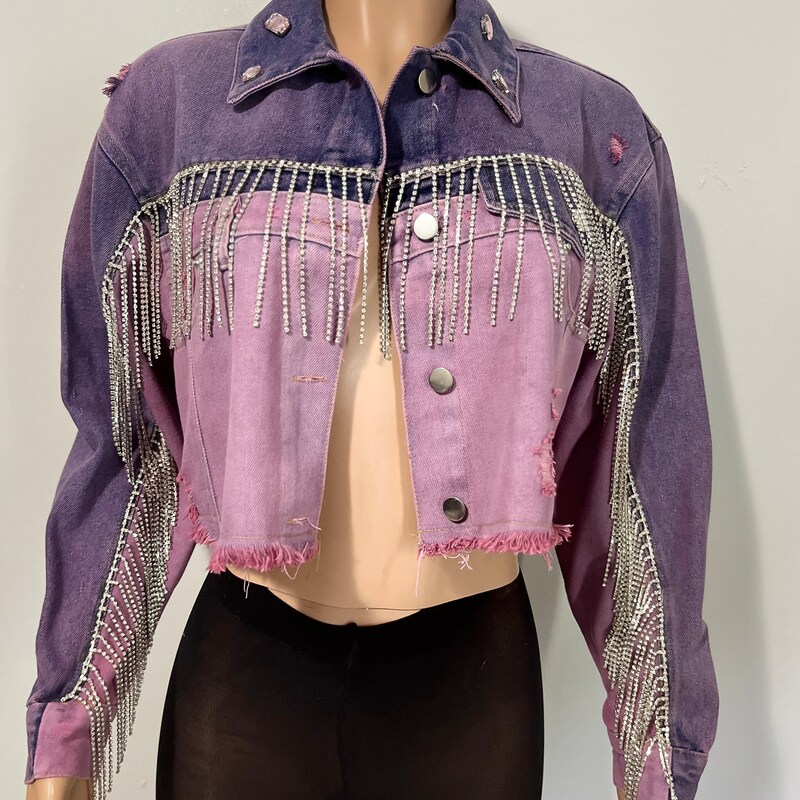 Rhinestone Fringe Pink Denim Jacket - Etsy
