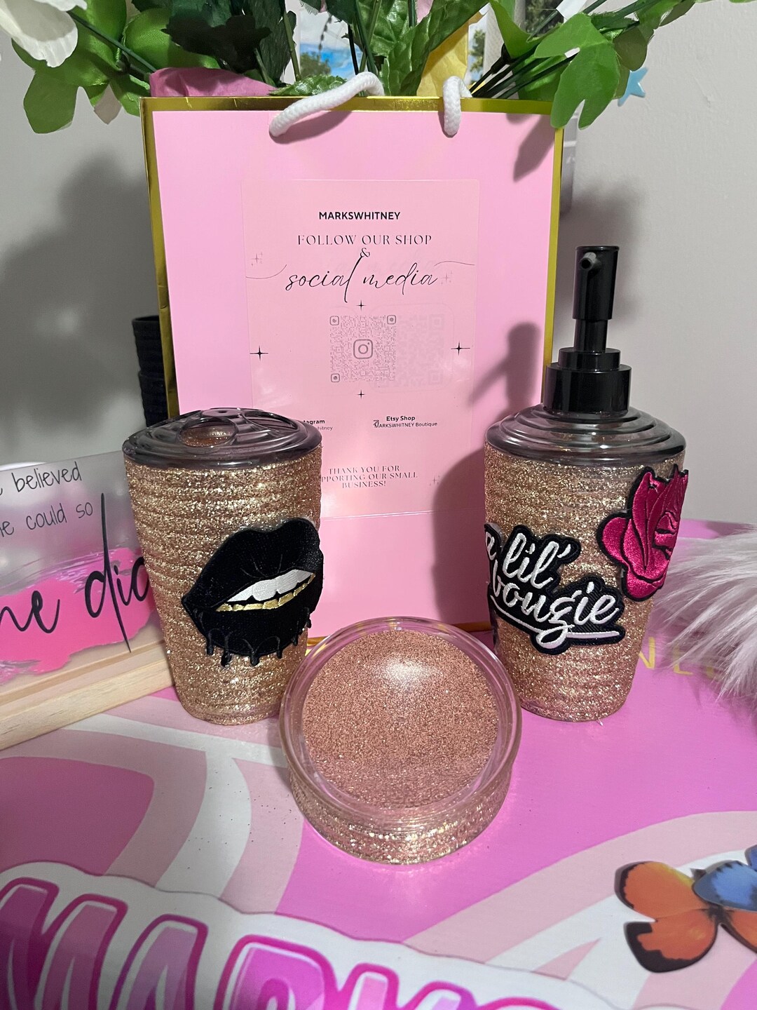 Gold Glitter 3-piece Bathroom Set: Bougie Bling Accessories - Etsy