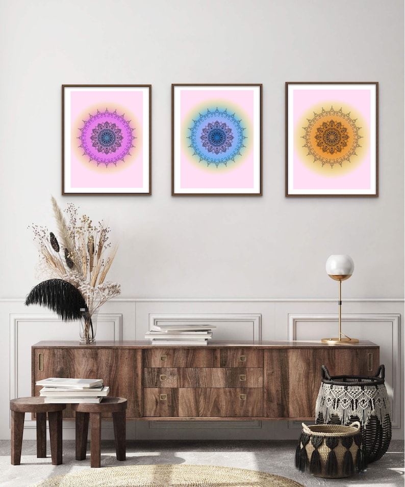 Aura Mandala Print Set: Spiritual Gradient Wall Art (digital Download ...