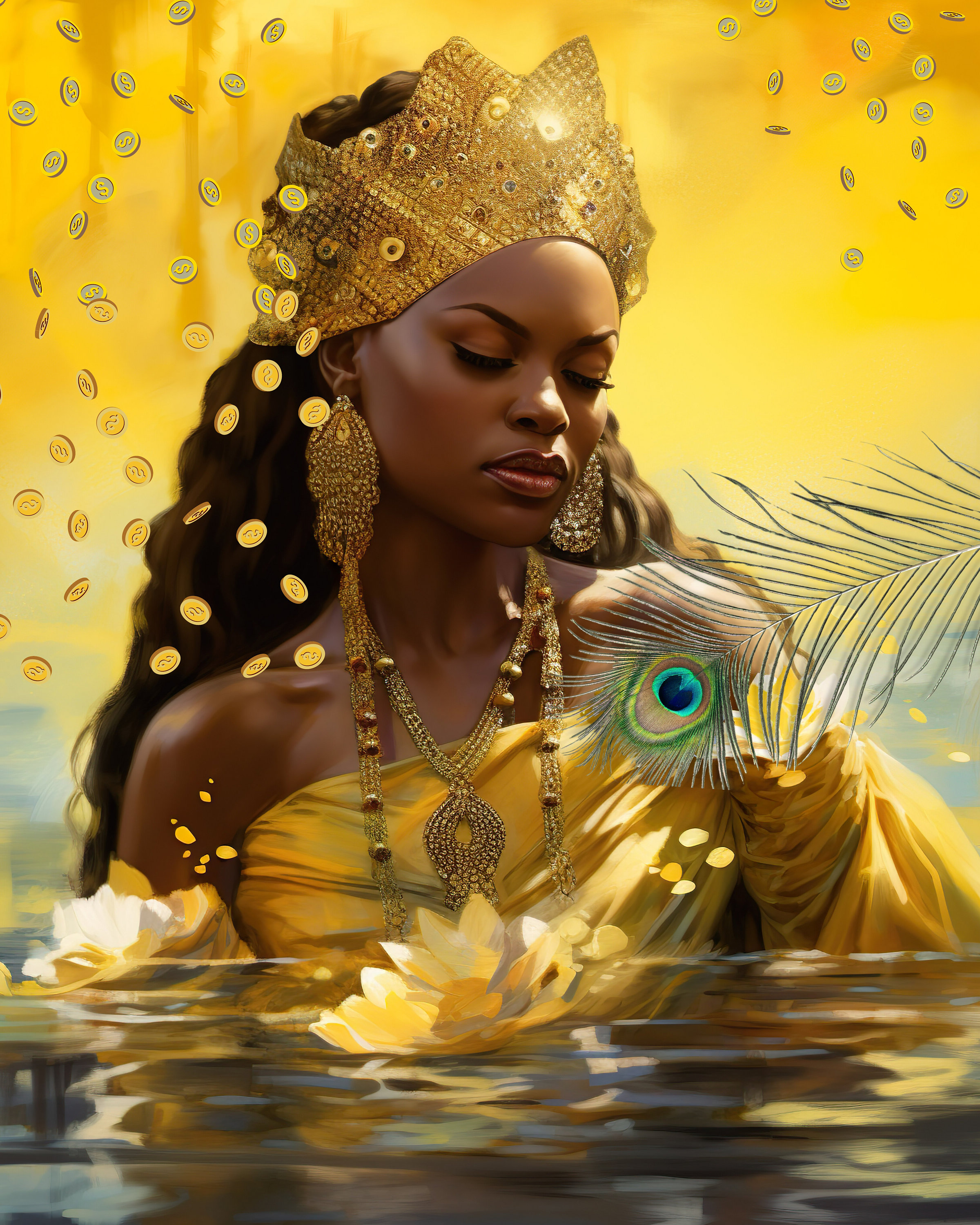 Oshun With Coins, Orisha Art, African Goddess of Abundance, Love, Female Orishas, Art Print ...
