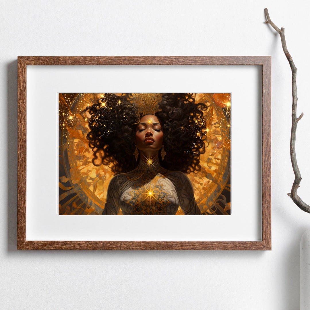 Black Melanin Goddess Art Print: Divine Feminine Chakra (digital ...