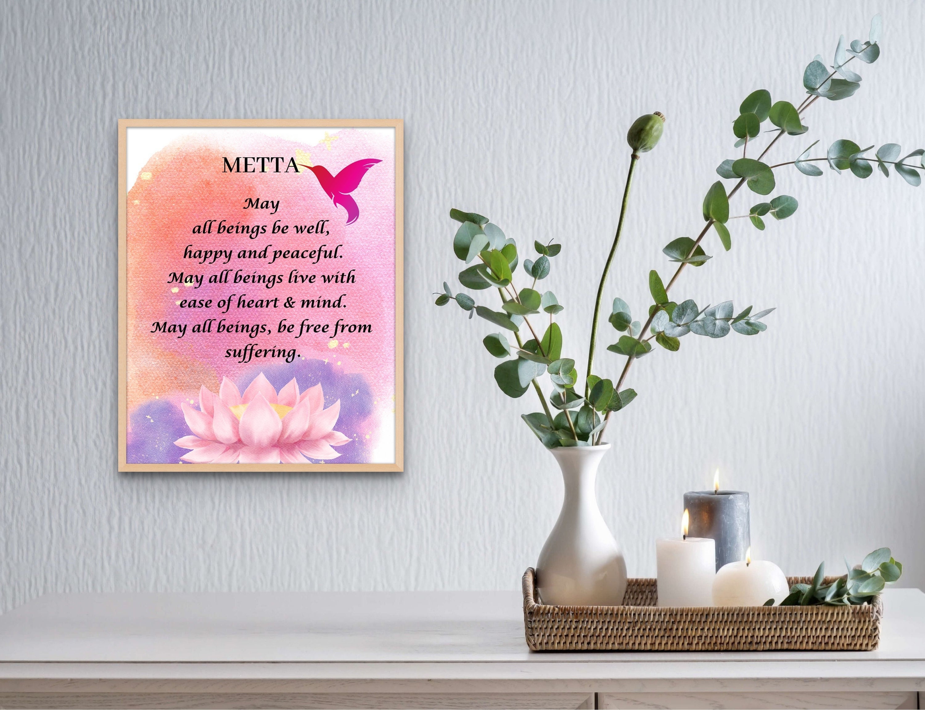 Metta V.1 Pink Loving Kindness Print, Buddhist Quote, Bedroom Art ...