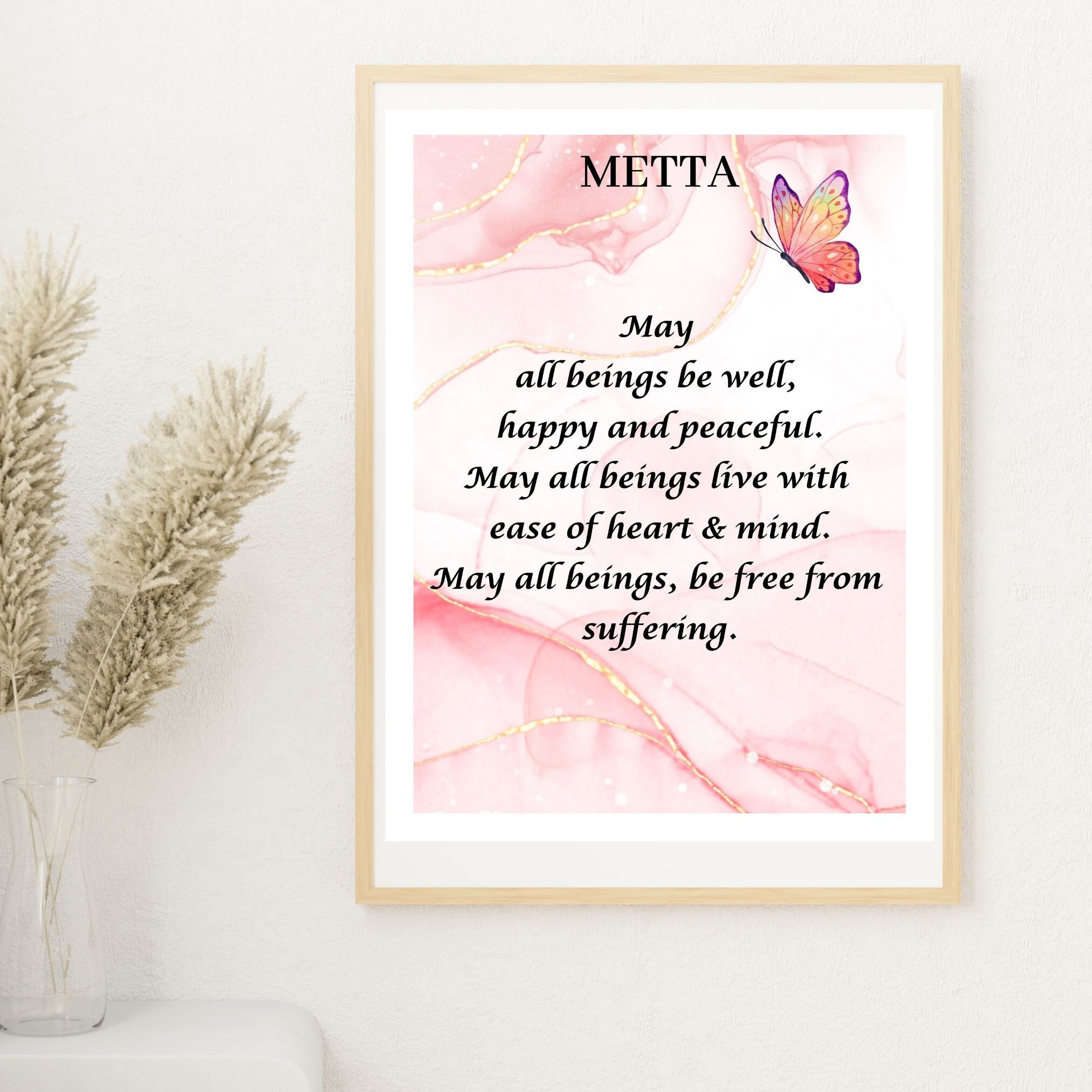 Metta Prayer, Loving Kindness Print, Buddhist Quote,pink Bedroom Art ...