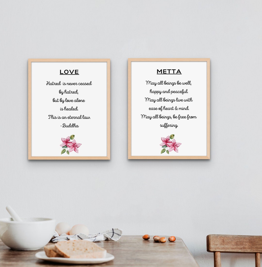 Metta 2 Prints Set Loving Kindness Print, Buddhist Quote, Bedroom Art ...