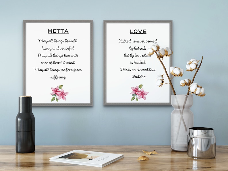 Metta 2 Prints Set Loving Kindness Print, Buddhist Quote, Bedroom Art ...