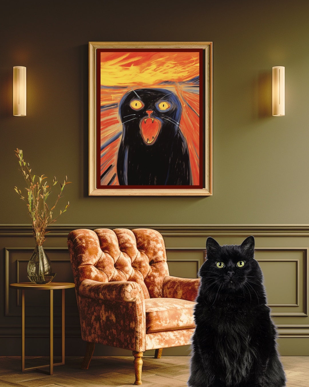 The Scream Cat Print, Black Cat Decor, Halloween Art, Printable, Cute ...
