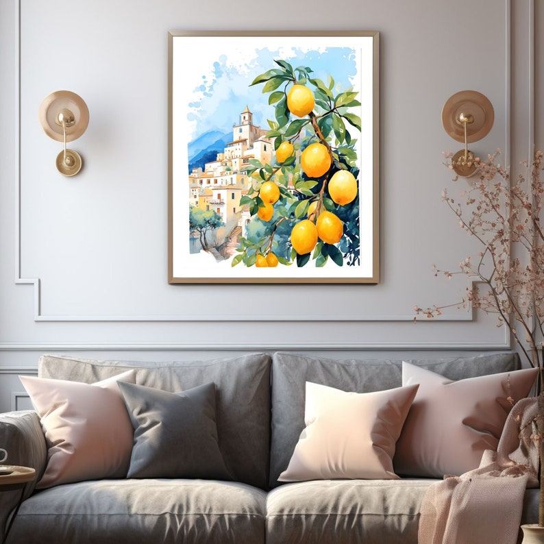 Amalfi Coast Lemon Tree Watercolor Print: Italian Seaside Art (digital ...