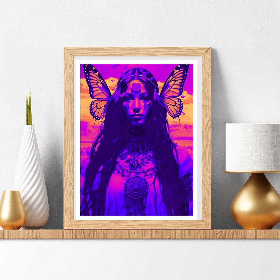 Butterfly Maiden Art Print: Hopi Kachina Goddess, Purple Trippy Decor ...