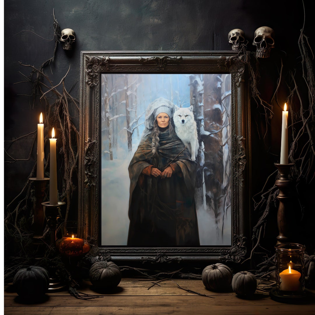 Cailleach Queen of Winter Art Print: Gaelic Goddess With White Wolf ...