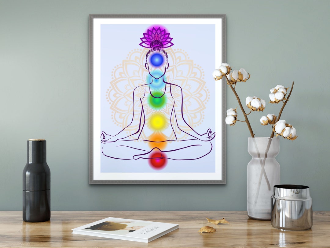 Chakra Meditation Art Print: Yoga Room Spiritual Decor (digital ...