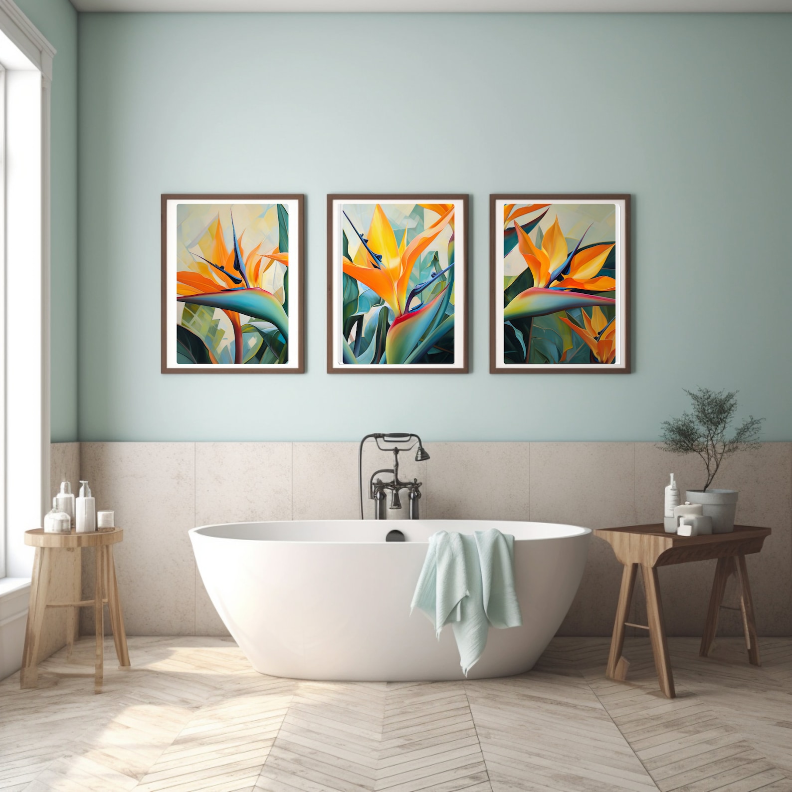 Bird of Paradise Floral Art Print Set: Tropical Triptych (digital ...