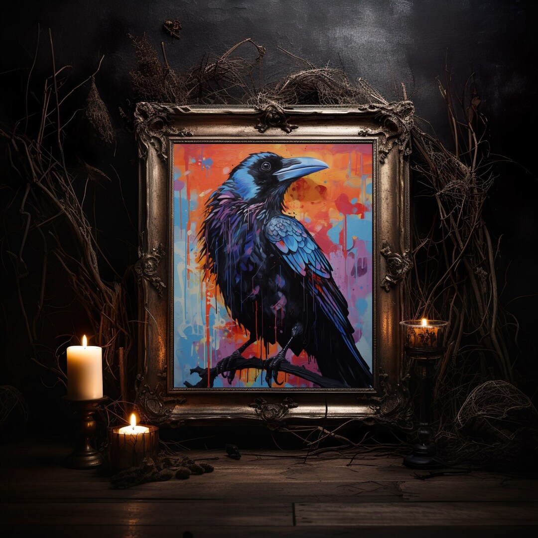 Raven Pop Art Print, Contemporary Halloween Art, Crow Poster, Printable ...