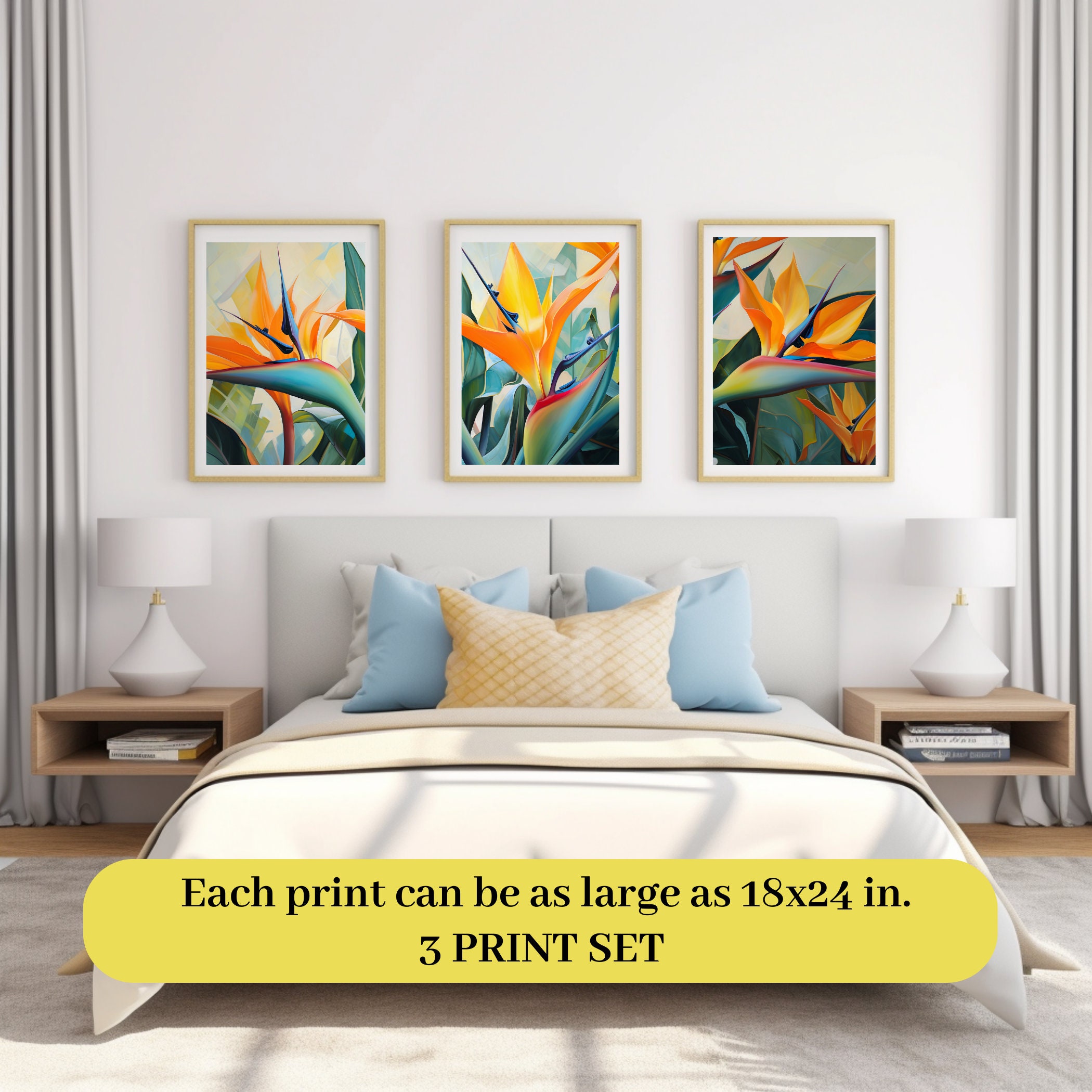 Bird of Paradise Floral Art Print Set: Tropical Triptych (digital ...