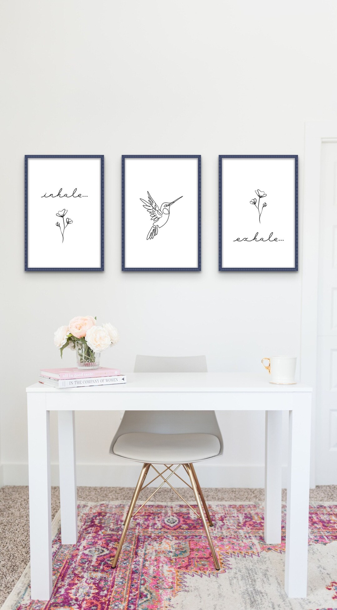 Inhale Exhale, Hummingbird, Set of 3 Prints, Minimalist, Line Art ...