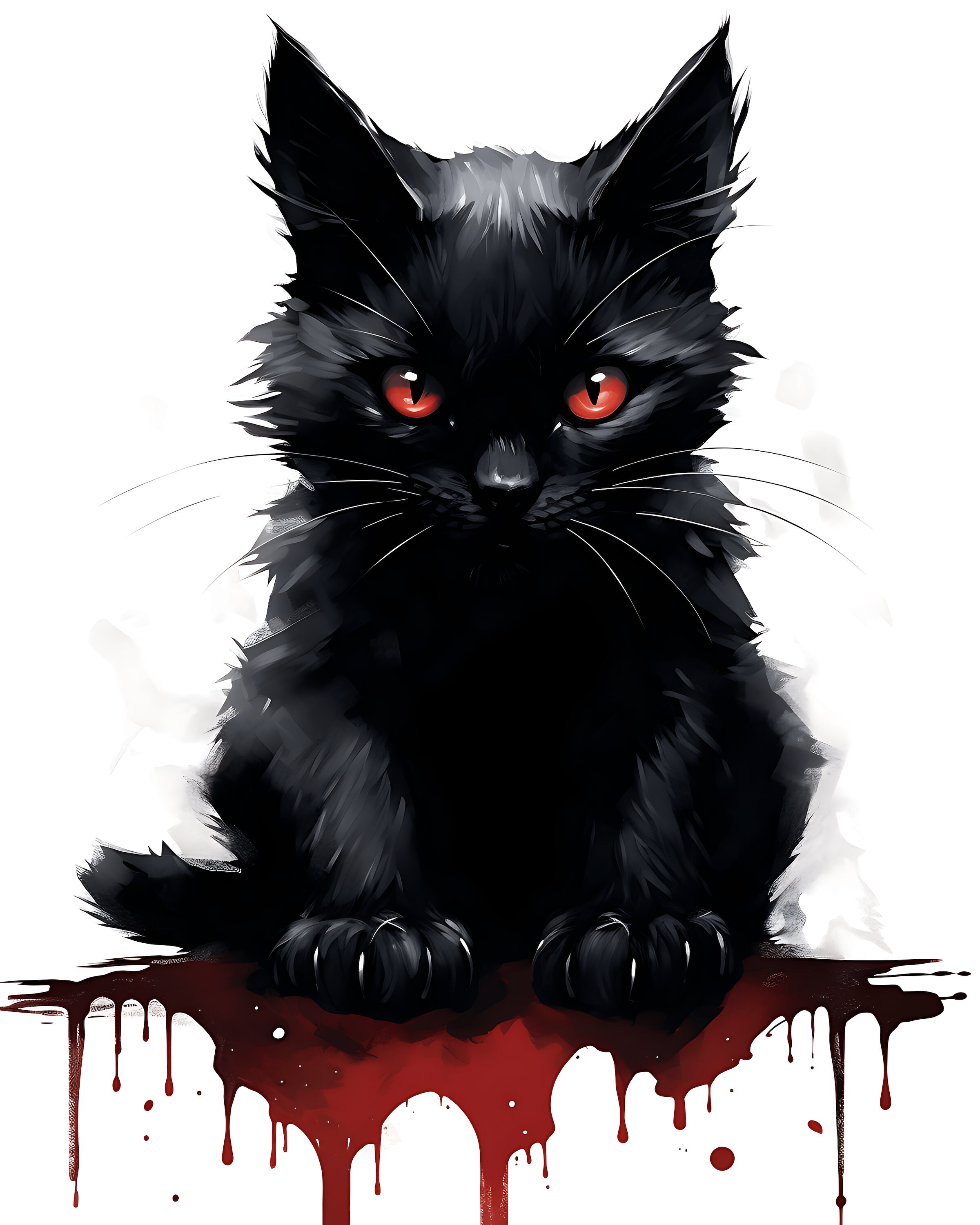 Demon Kitty Halloween Art Print, Dark Academia Cat Poster (digital ...