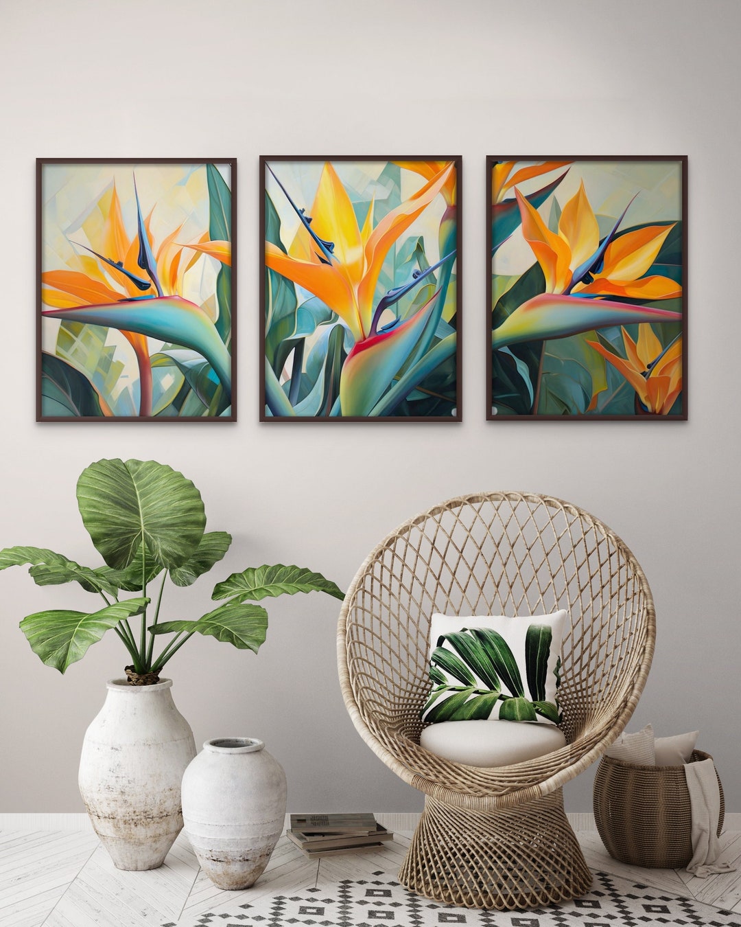 Bird of Paradise Floral Art Print Set: Tropical Triptych (digital ...