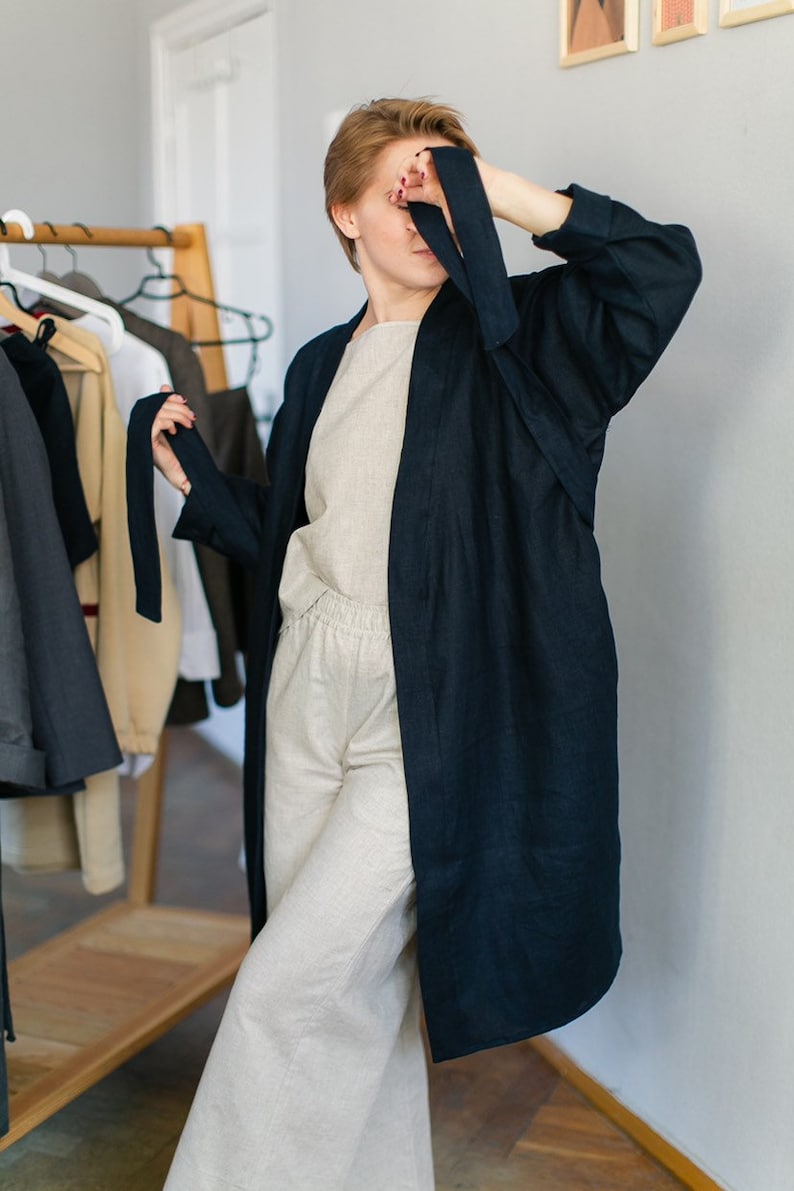 Linen Kimono Bath Robe Women Kimono Dressing Gown Etsy