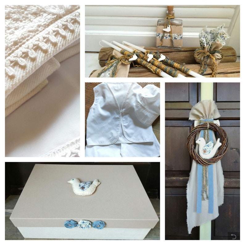 Handmade Bird Greek Orthodox Christening Set: Baptism Candle, Keepsake ...