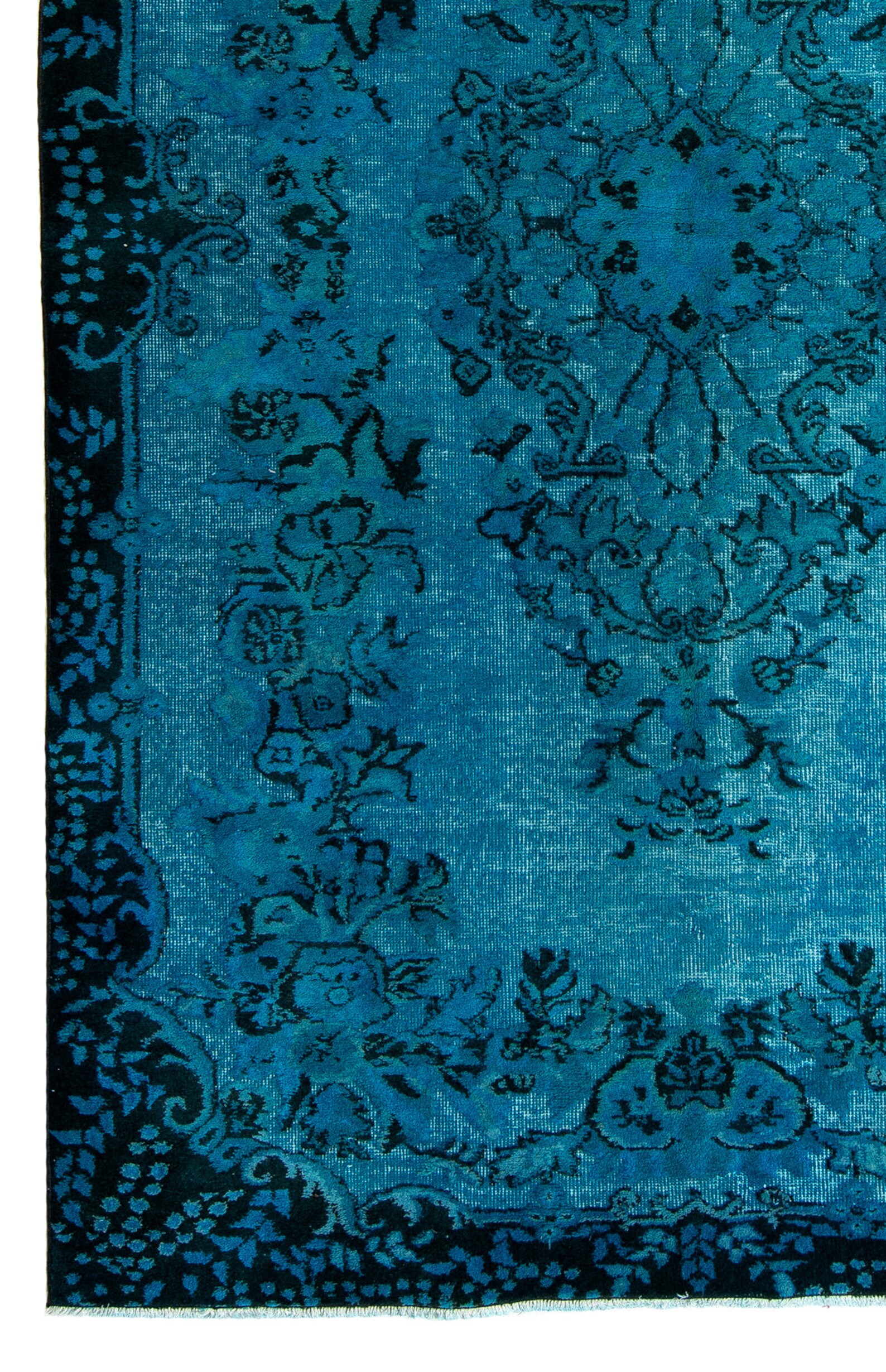 Hand Carved Wool Area Rug, Vintage Area Blue Rug, Overdyed Blue Carved ...