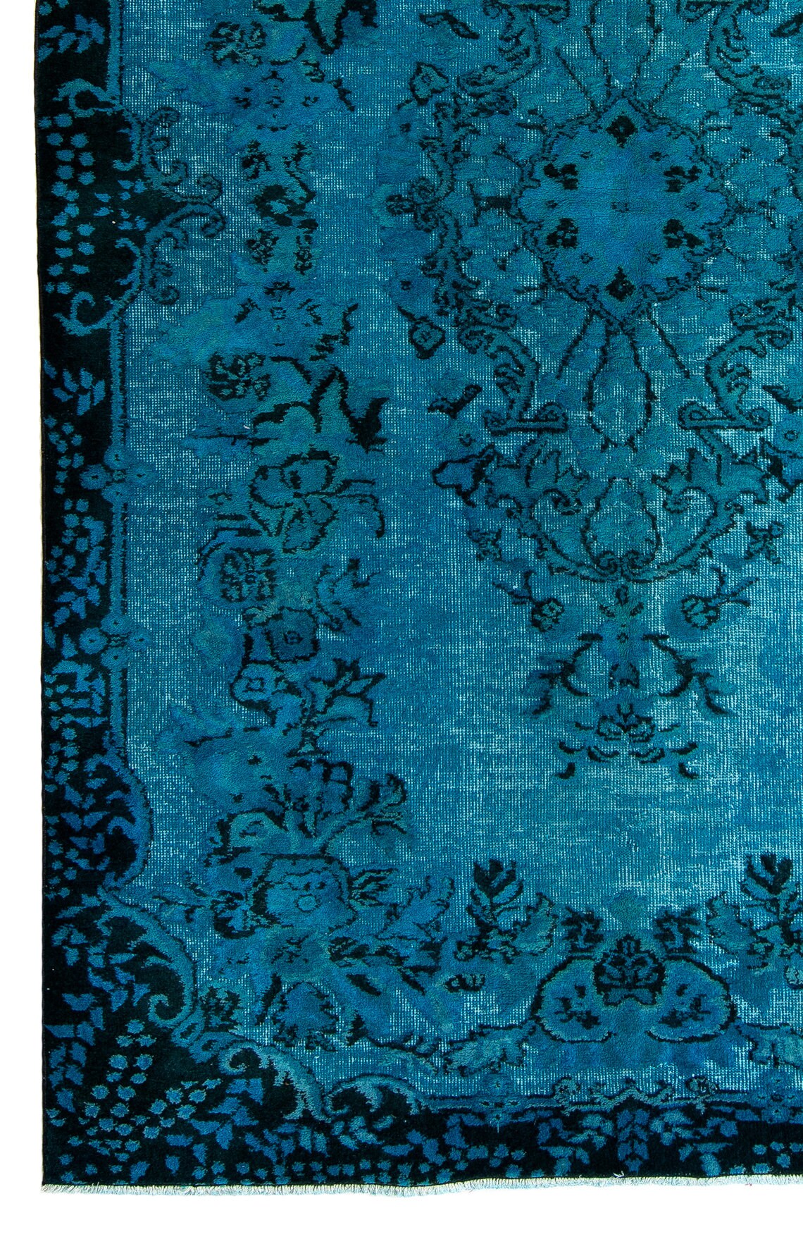 Hand Carved Wool Area Rug, Vintage Area Blue Rug, Overdyed Blue Carved ...