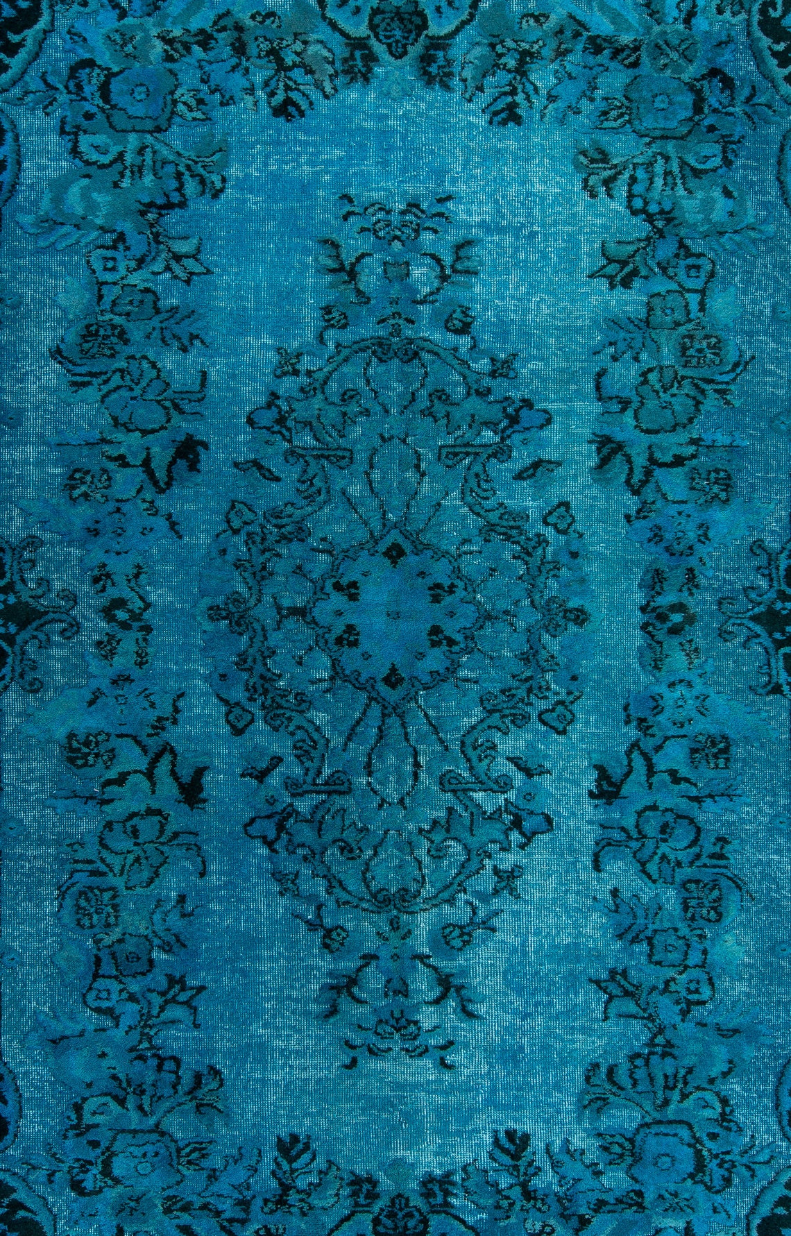 Hand Carved Wool Area Rug, Vintage Area Blue Rug, Overdyed Blue Carved ...