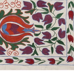 Silk Hand Embroidered Table Runner, Tulip Design Tablecloth, Suzani ...