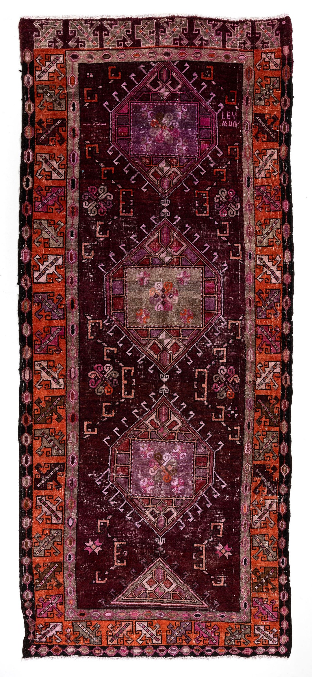 Turkish Vintage Geometrical Rug, Worn Rug, Extra Long Runner Rug, Wide ...