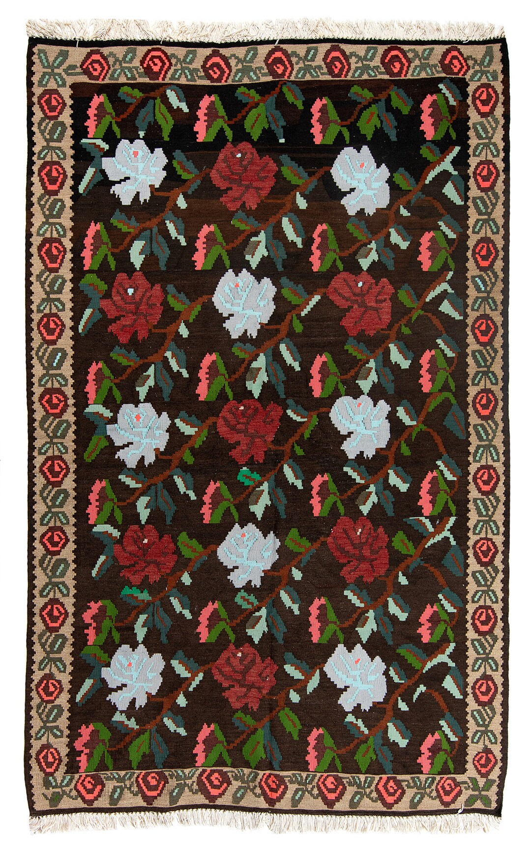 5x8 Turkish Semi Antique Floral Area Rug, Hand Made Rug, Flat Weaving ...