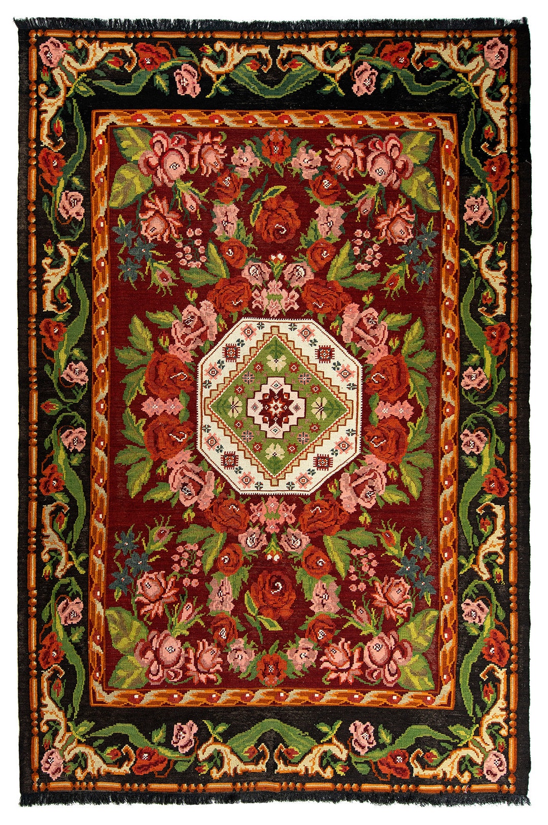 Antique Floral Rug, Caucasian Rug With Big Floral, Bessarabian Kilim ...