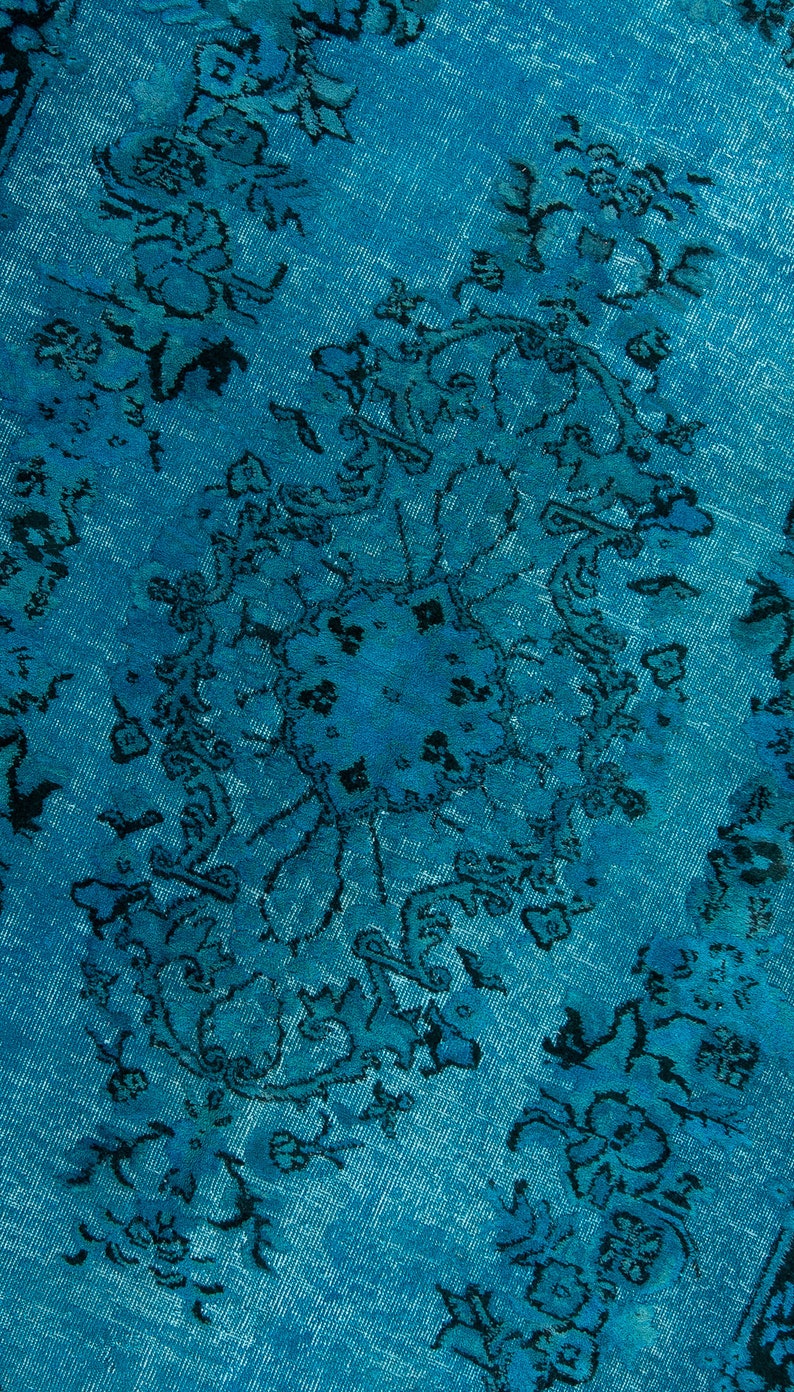 Hand Carved Wool Area Rug, Vintage Area Blue Rug, Overdyed Blue Carved ...