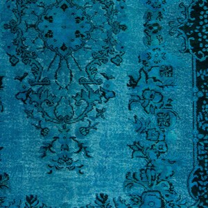 Hand Carved Wool Area Rug, Vintage Area Blue Rug, Overdyed Blue Carved ...