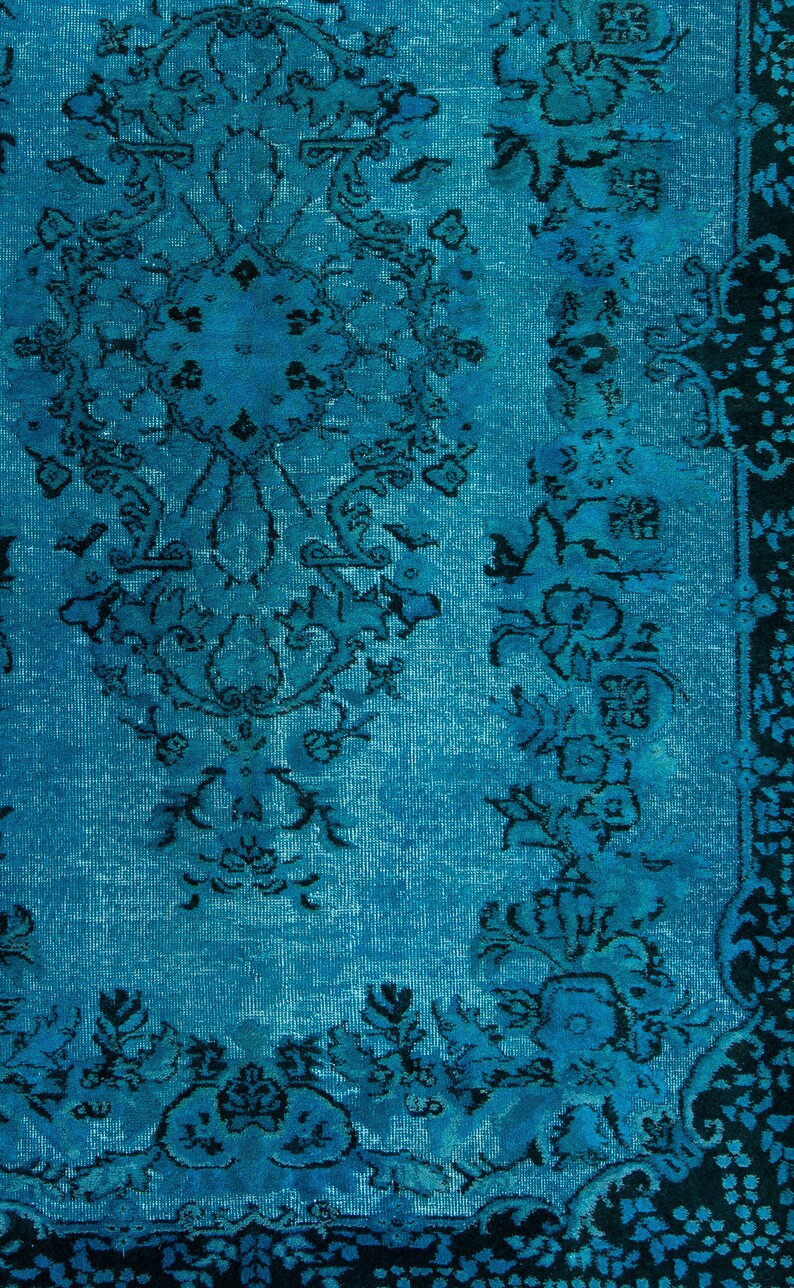 Hand Carved Wool Area Rug, Vintage Area Blue Rug, Overdyed Blue Carved ...