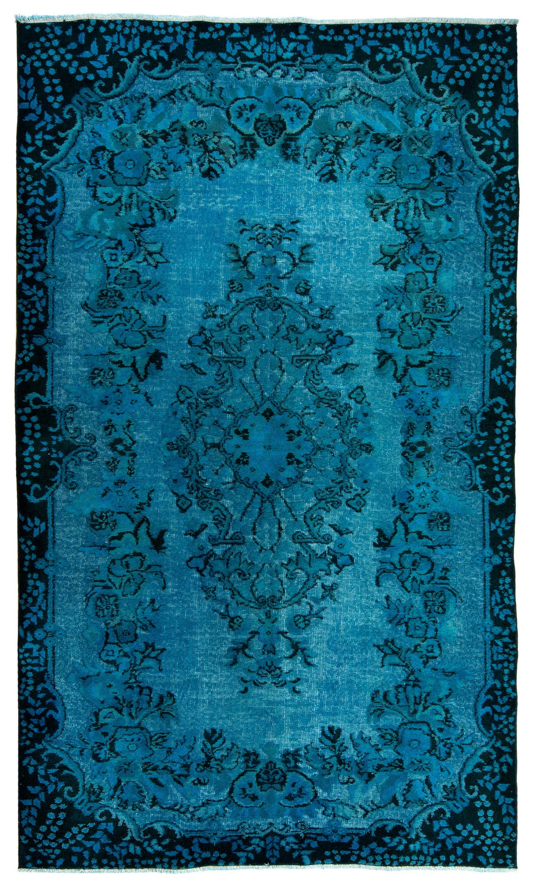 Hand Carved Wool Area Rug, Vintage Area Blue Rug, Overdyed Blue Carved ...