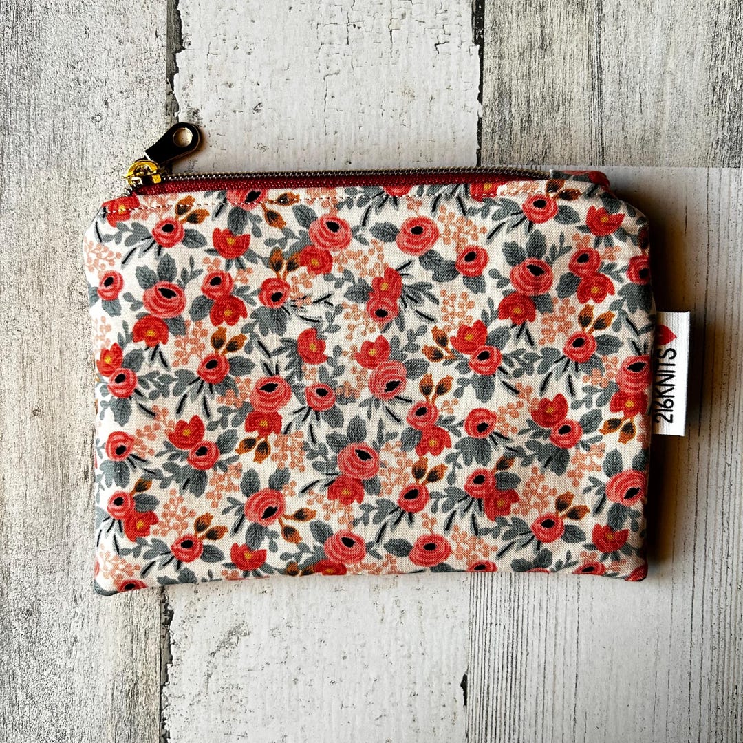 Notions Pouch, Zippered Bag, Peach Coral Floral, Catchall for Totes ...