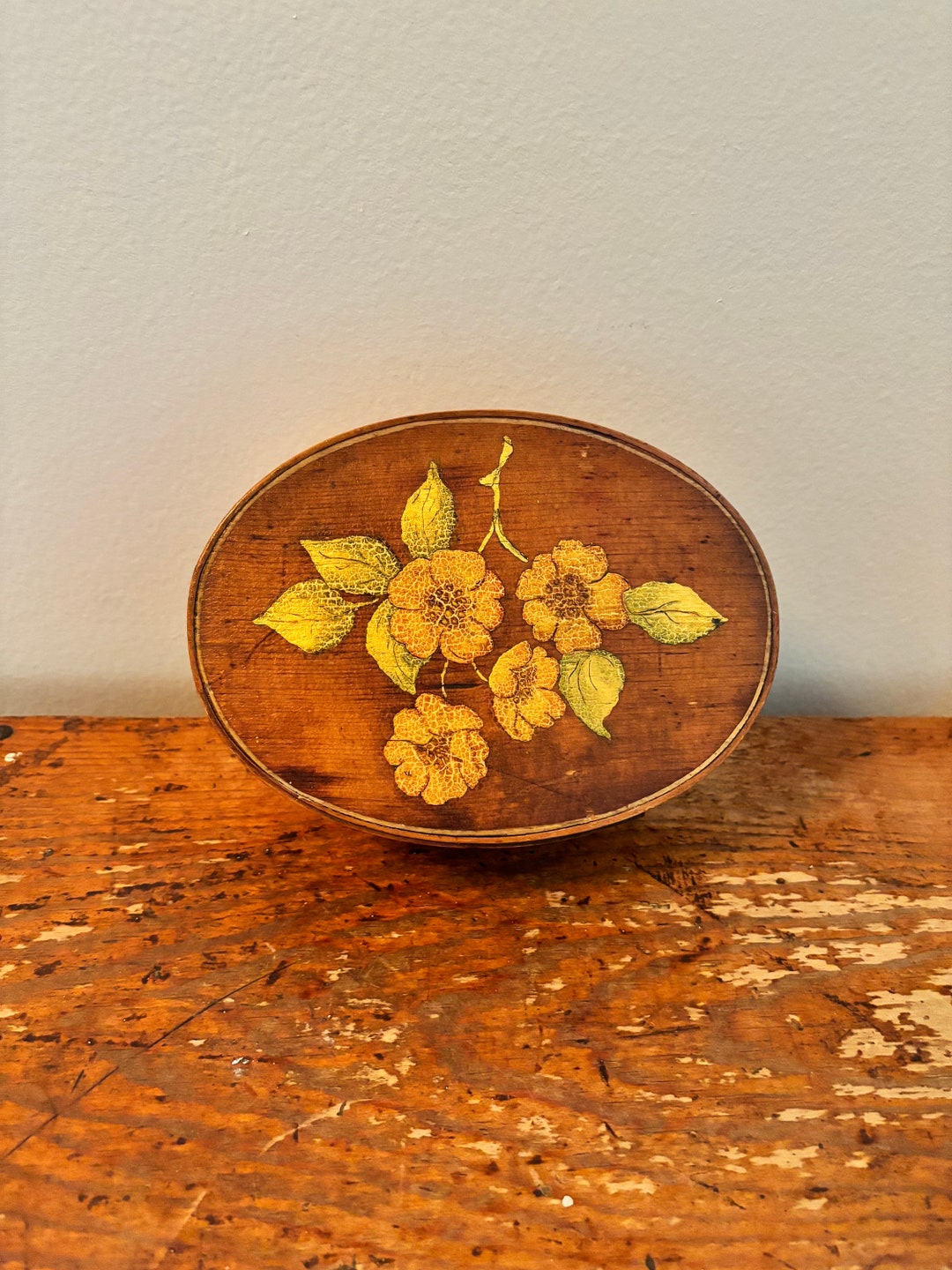 Oval Wooden Shaker Style Box With Tole Painting - Etsy