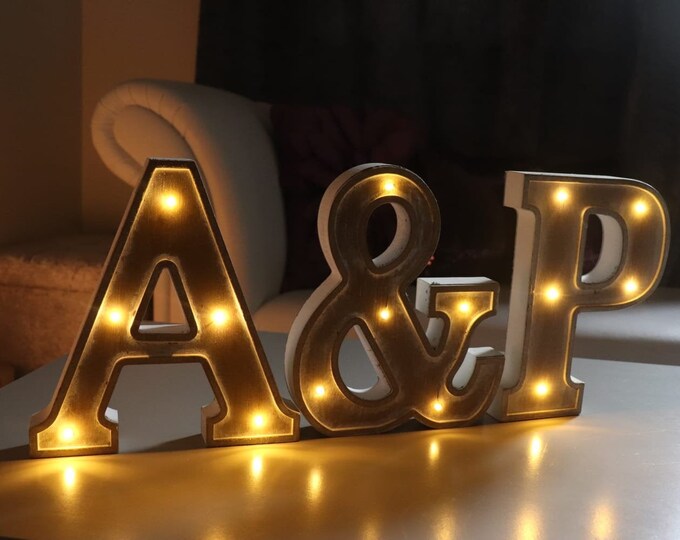 Light up Letters S Marquee Letters LED Bedside Lamp White Wooden Letter ...