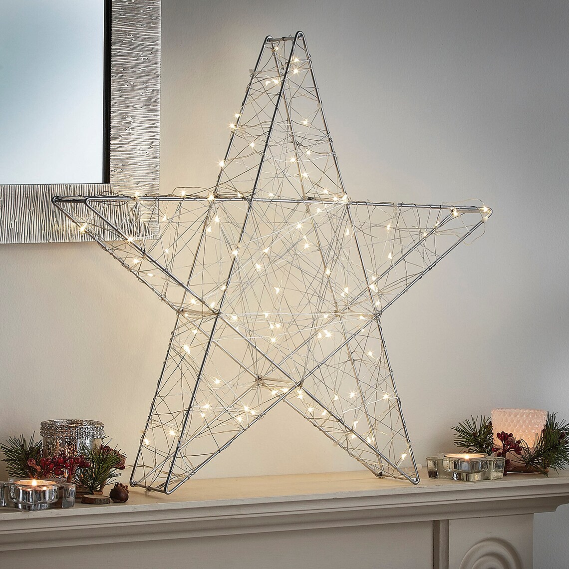 Light up Silver Wire Christmas Star 55cm LED Christmas Star - Etsy