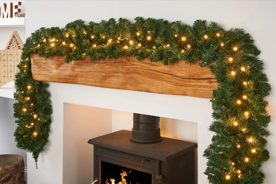 Luxury Extra-thick Pre Lit Garland 9 Ft Green Pre Lit Garland With 80 ...